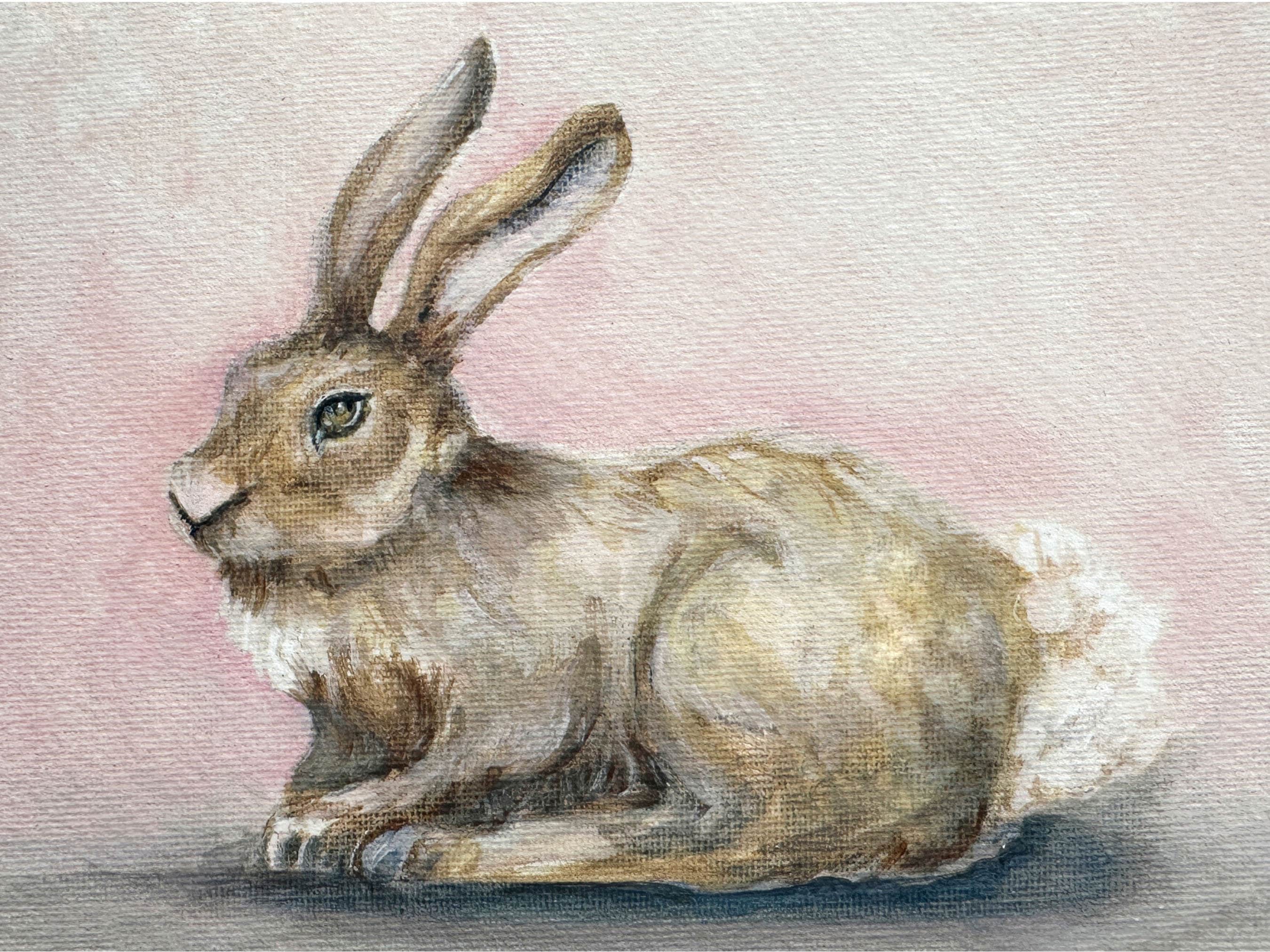 Bunny Rabbit Print, Bunny Oil Painting Print, Rabbit Oil Painting ...