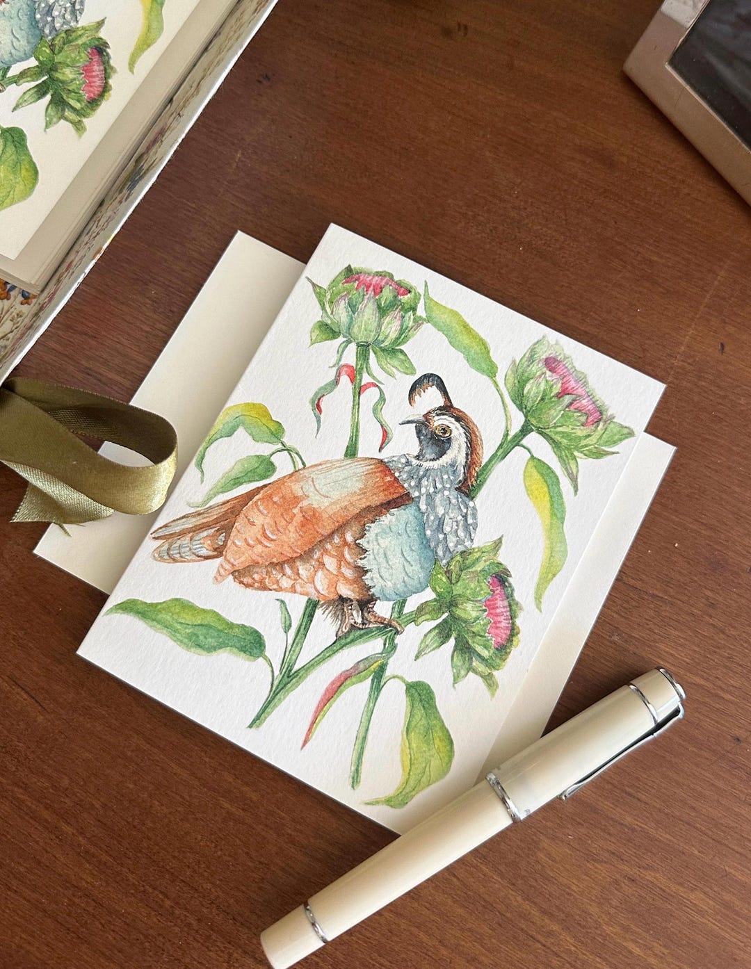 Quail and Artichoke Watercolor Greeting Card: Bird Lover Thank You - Etsy