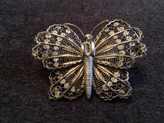 Rare Exceptional Small Silver wire Butterfly Broach with | Etsy