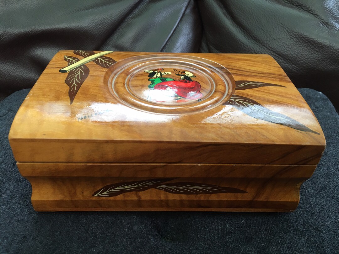 Rare Vintage Reuge Olive Wood Cigarette Music Box Hans Painted - Etsy