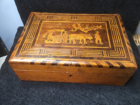 Antique Rare Genuine Madeira inlaid wooden box - Gem
