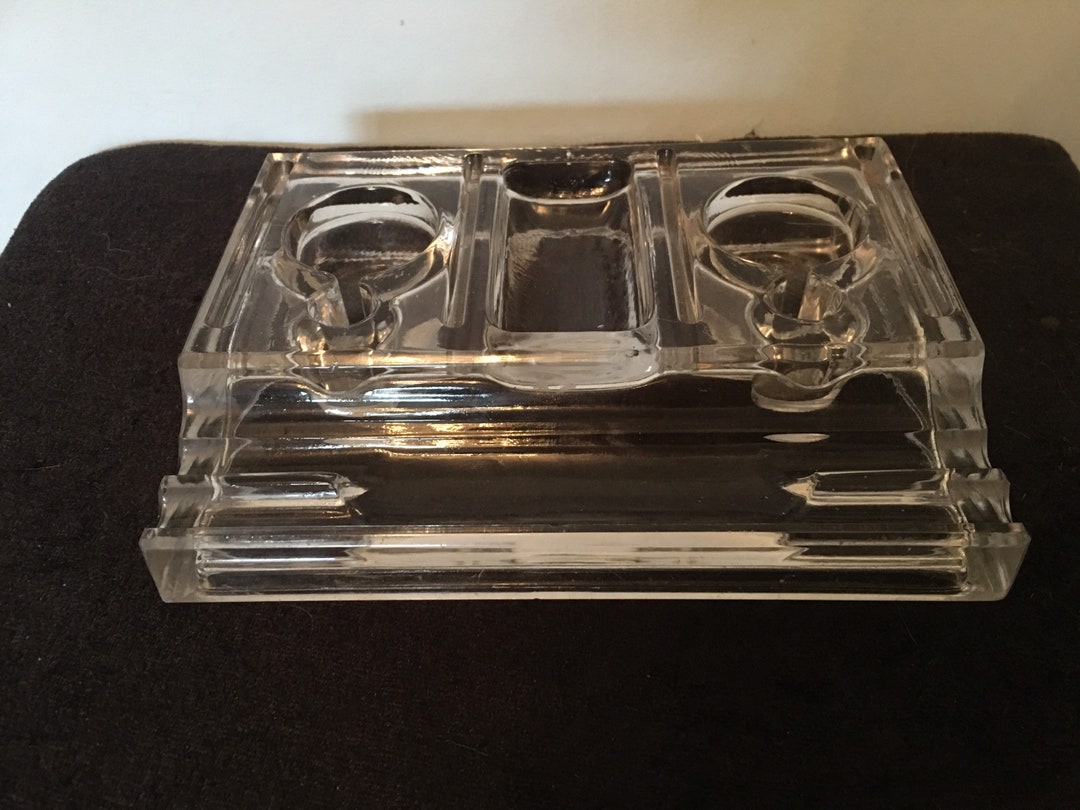 Vintage Pressed Glass Dual Inkwell / Desk Tidy - Etsy