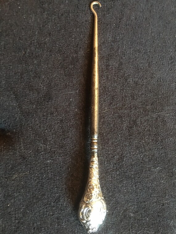 Antique Rare Chester Sterling Silver large boot hook - Gem