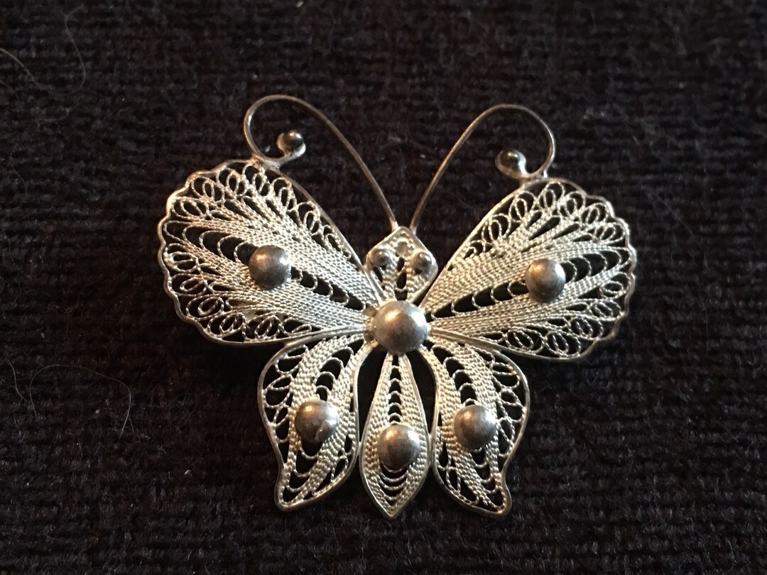 Vintage Exceptional Small Silver Wire Butterfly Brooch With Filagree ...