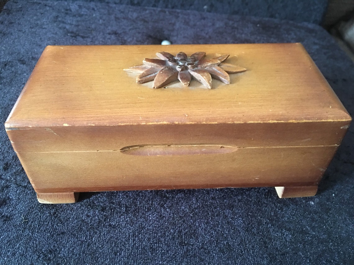 Vintage Black Forest Music Box With Edelweiss Carved Wooden - Etsy UK