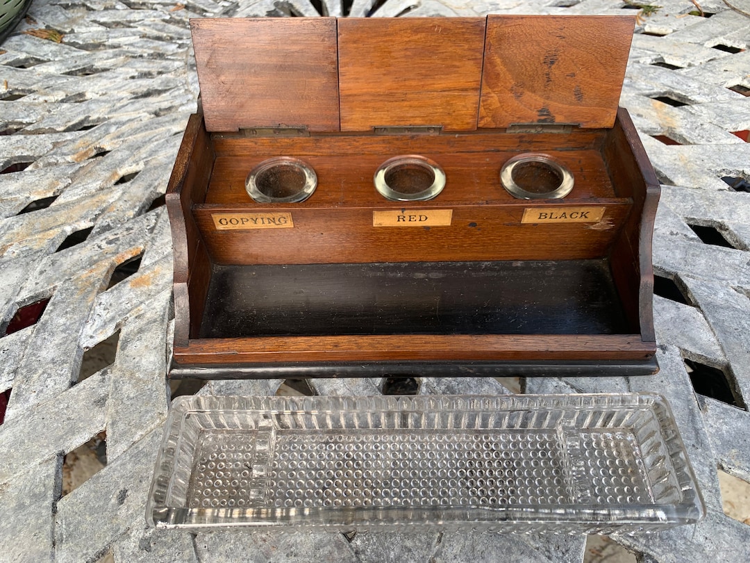 Antique Office 3 Inkwell Stand Glass Pen Tray and Stand - Etsy