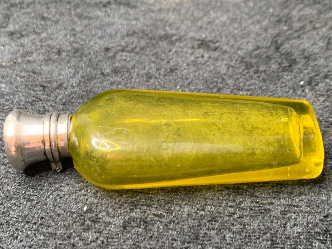 Antique Very Rare Victorian Yellow Glass Silver Lid Perfume / Dressing ...