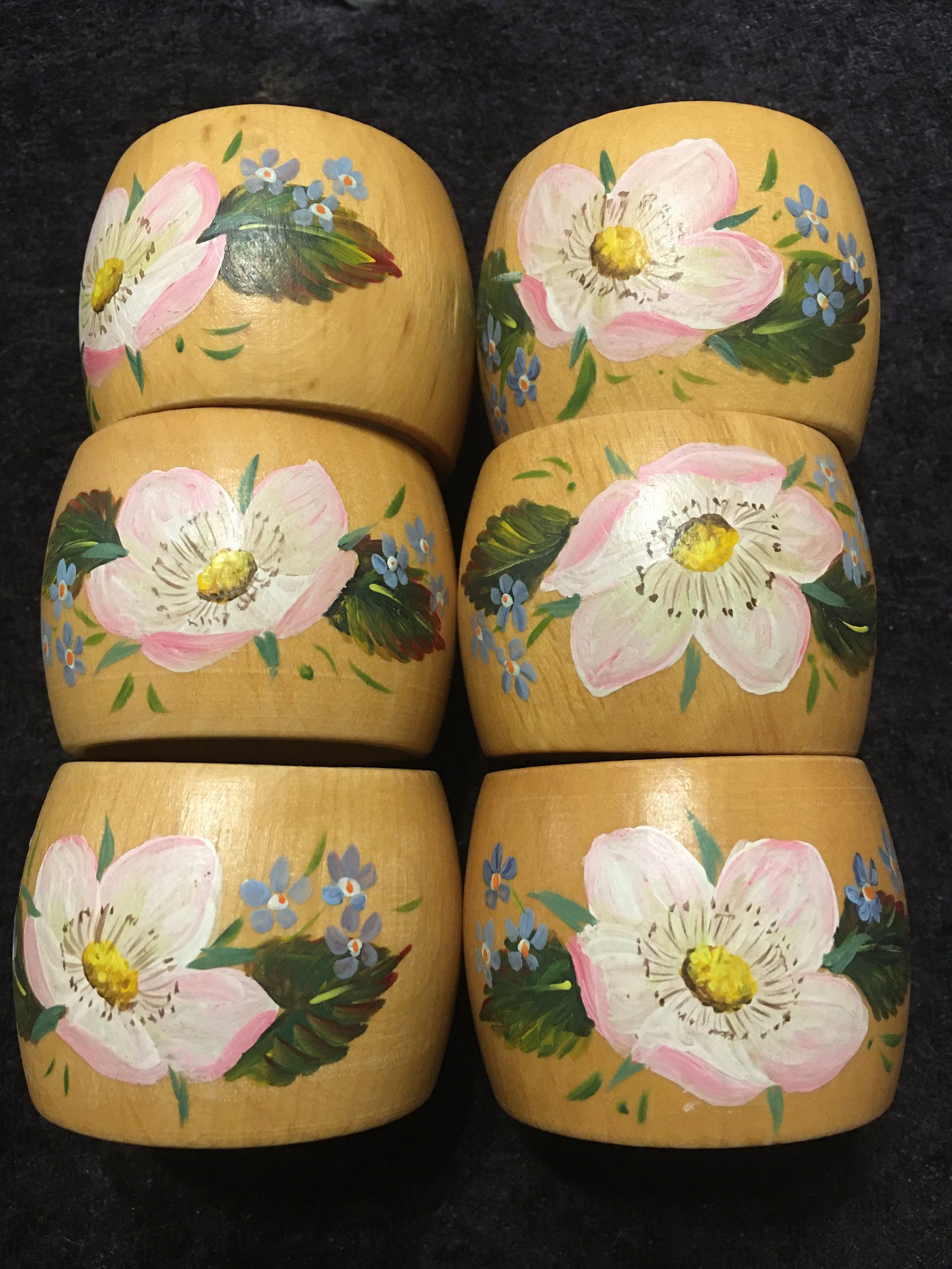 Vintage Wooden 6 X Napkin Rings With Wild Rose Hand Painted - Etsy India