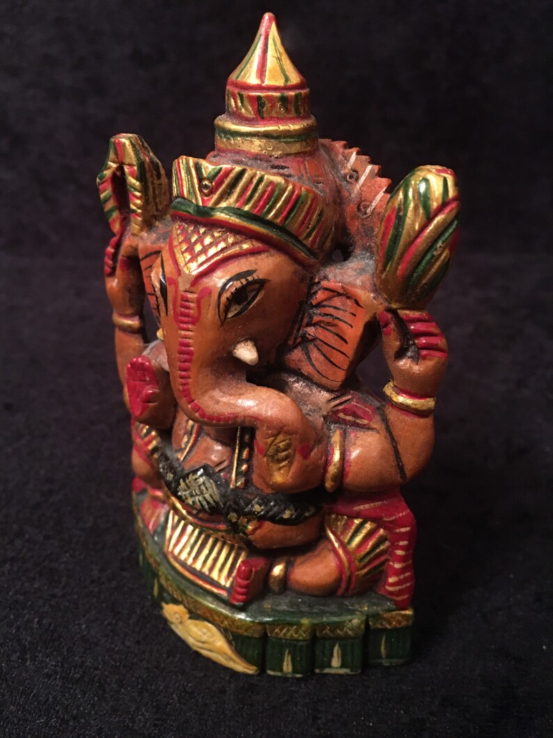 Vintage Hand Painted Lord Ganesha Statuette Handcarved in - Etsy UK