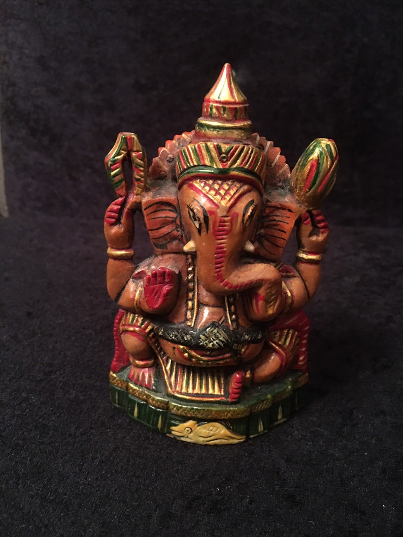 Vintage Hand Painted Lord Ganesha Statuette Handcarved in - Etsy UK