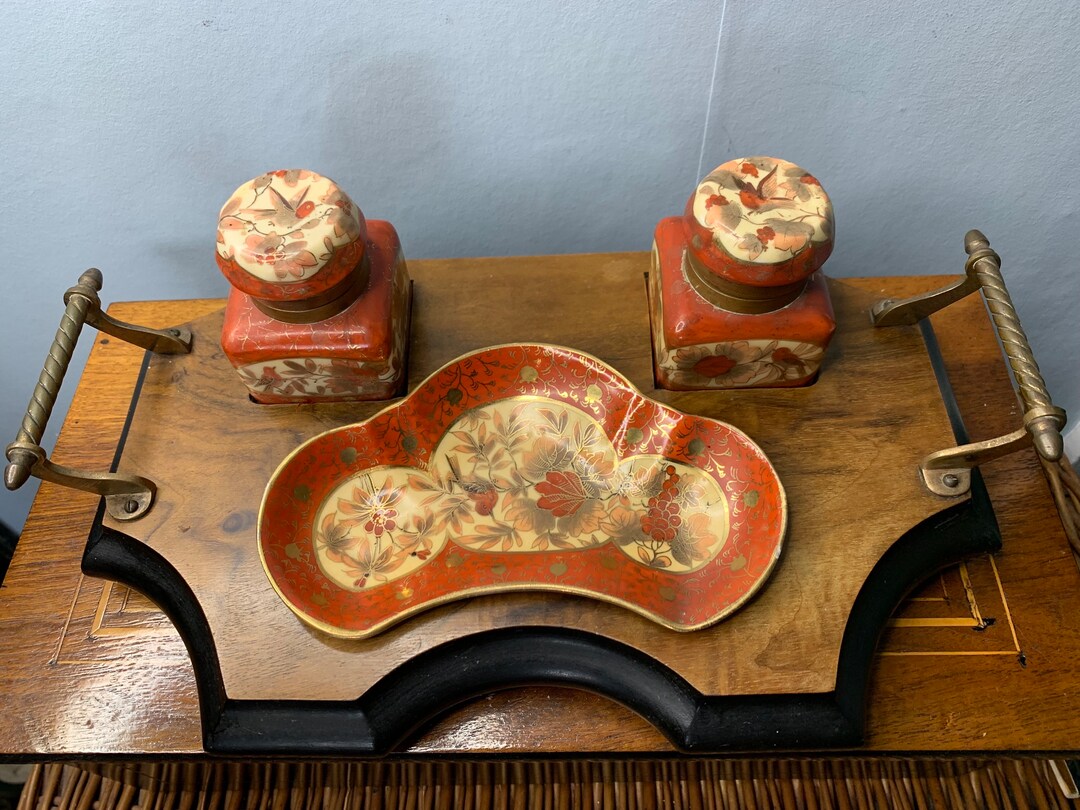 Very Rare and Early Antique Porcelain Inkwells Dish and Stand by Carl ...