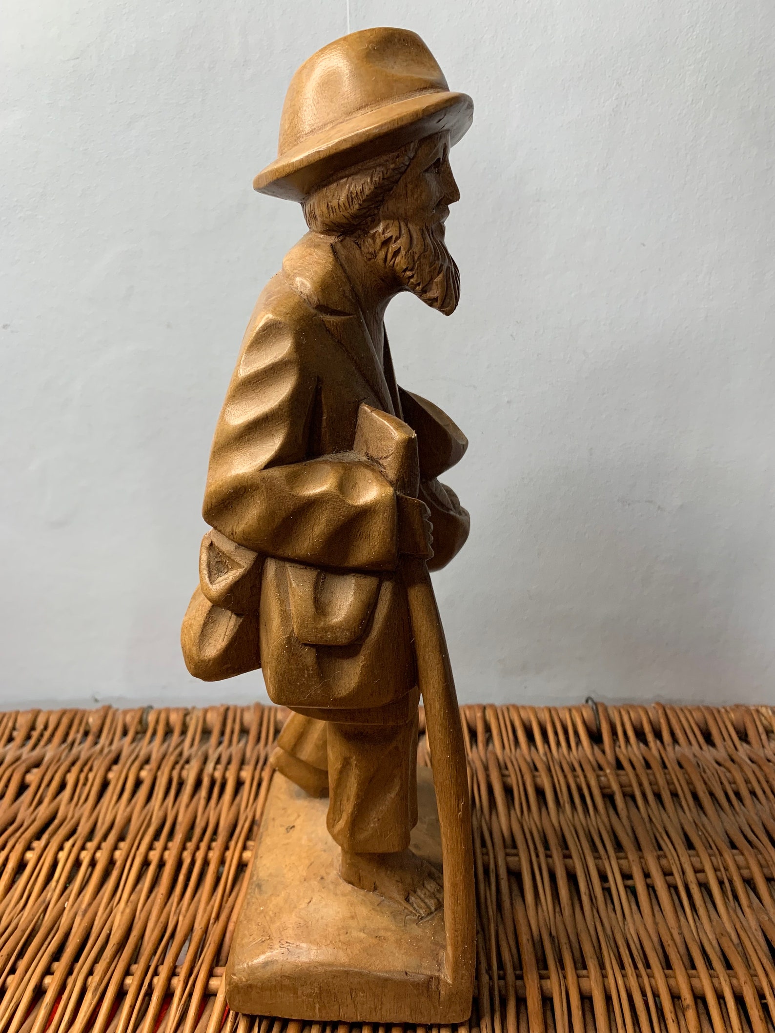 Vintage Handcarved Wooden Old Man With Bag and Walking Stick - Etsy