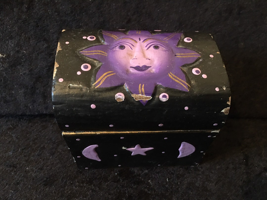 Vintage Handpainted Treasure Chest Style Wooden Box With Sun and Ying ...