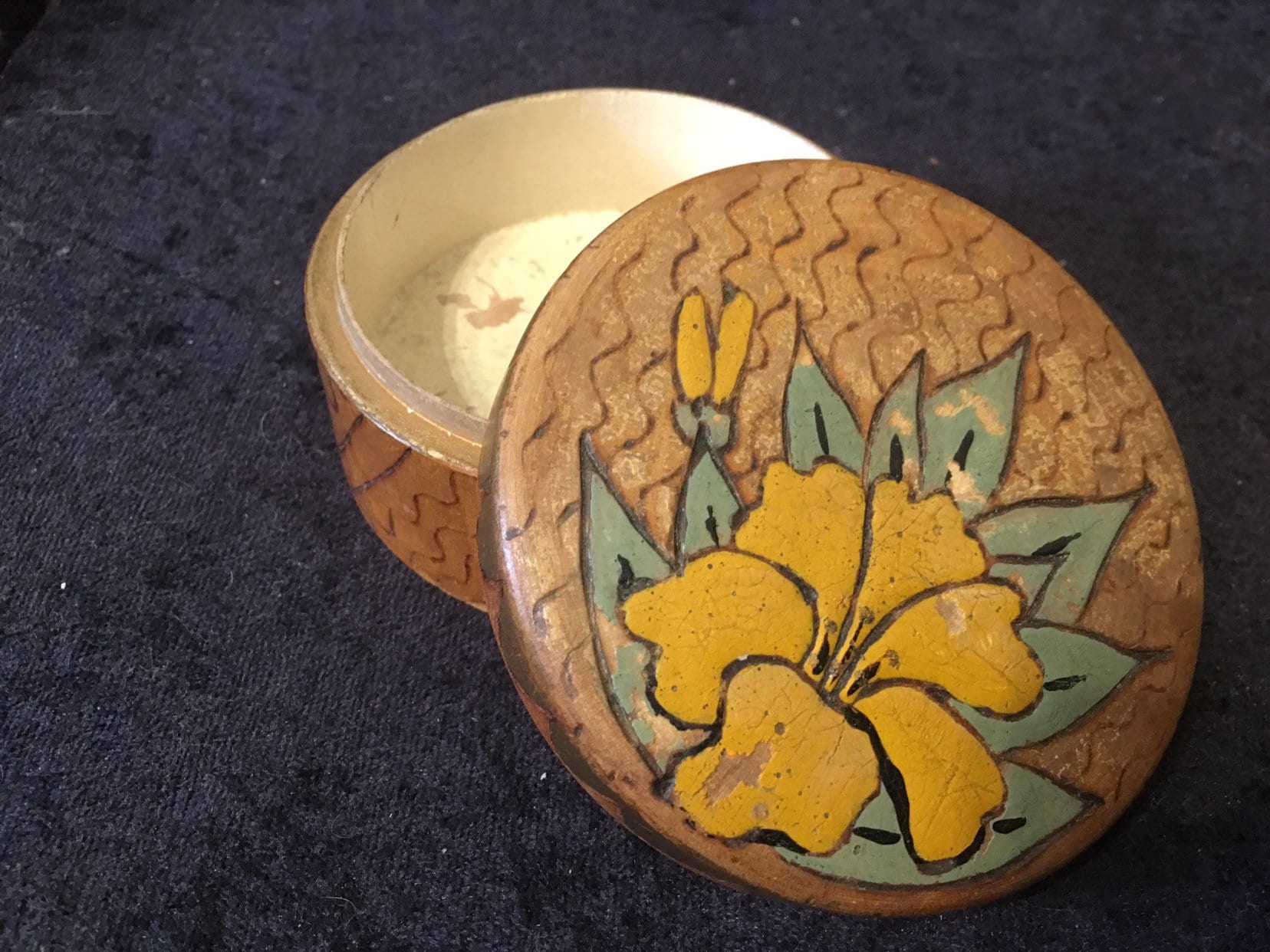 Vintage Art Deco hand turned trinket box with Hard carved and | Etsy