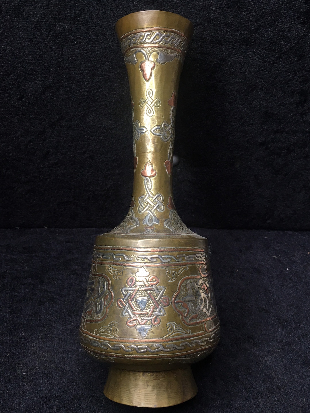 Vintage Brass Cairo Ware Inlaid Vase - Etsy