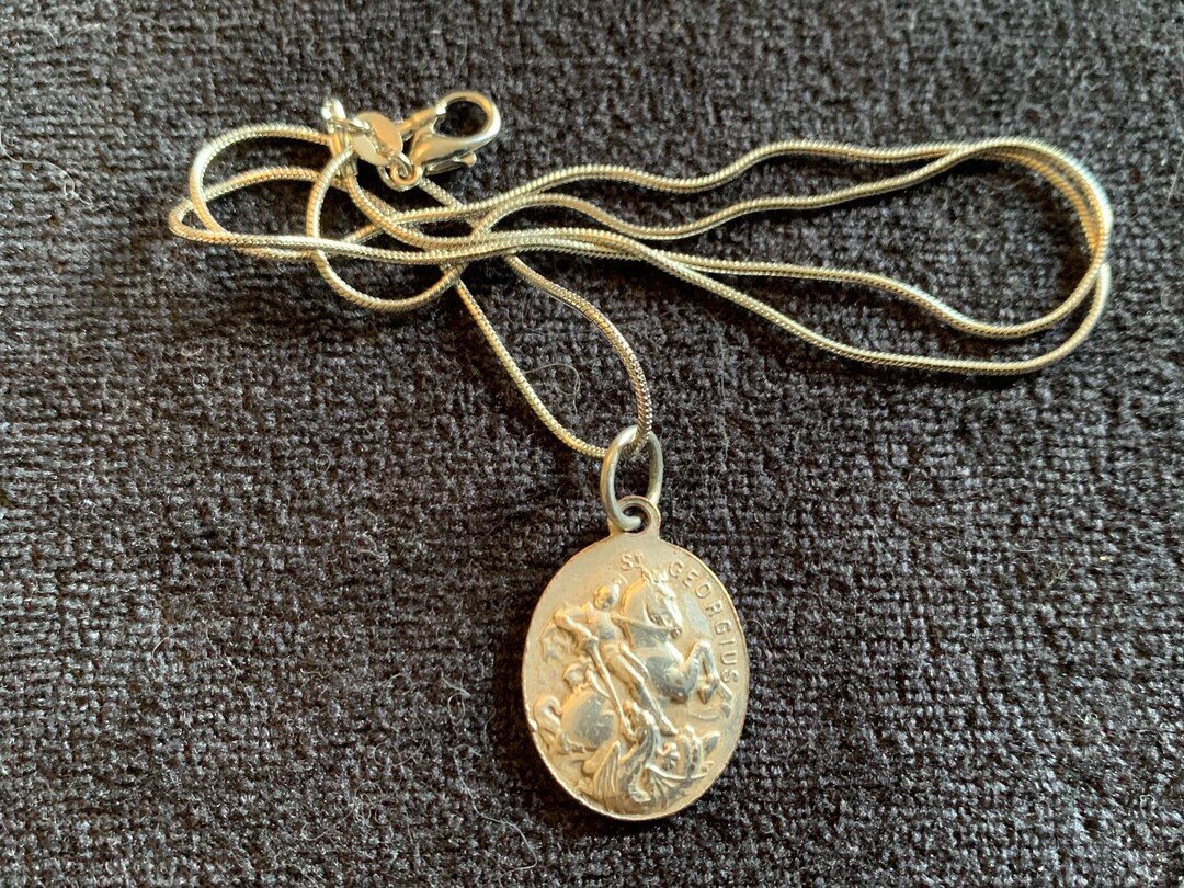 Vintage White Metal St George and the Dragon Pendant With 925 Chain - Etsy