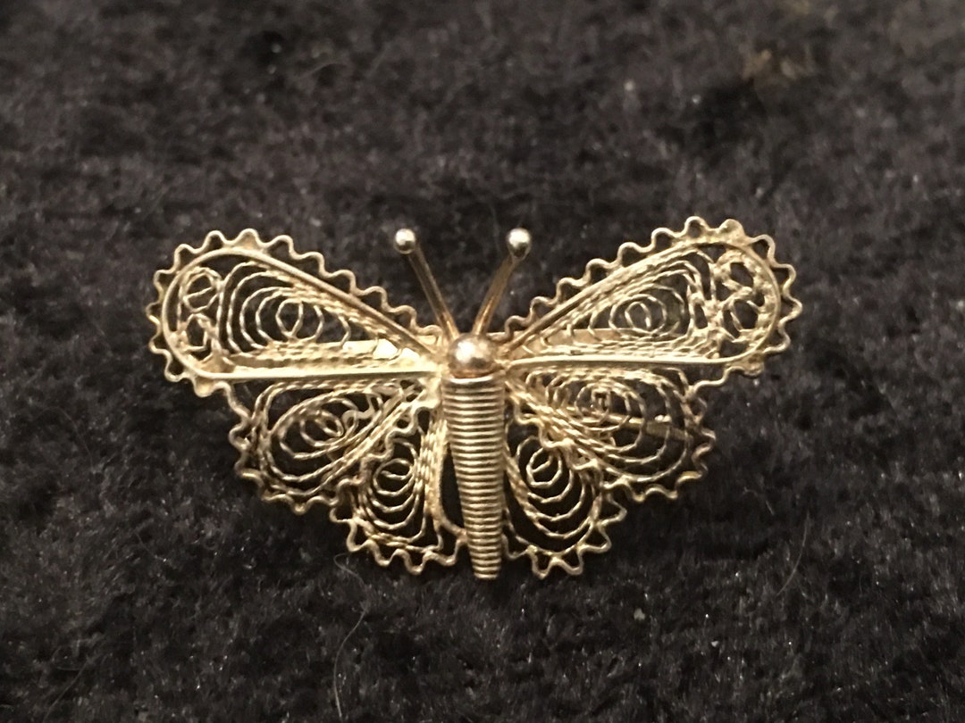 Rare Exceptional Small Silver Wire Butterfly Brooch With Filagree Work ...