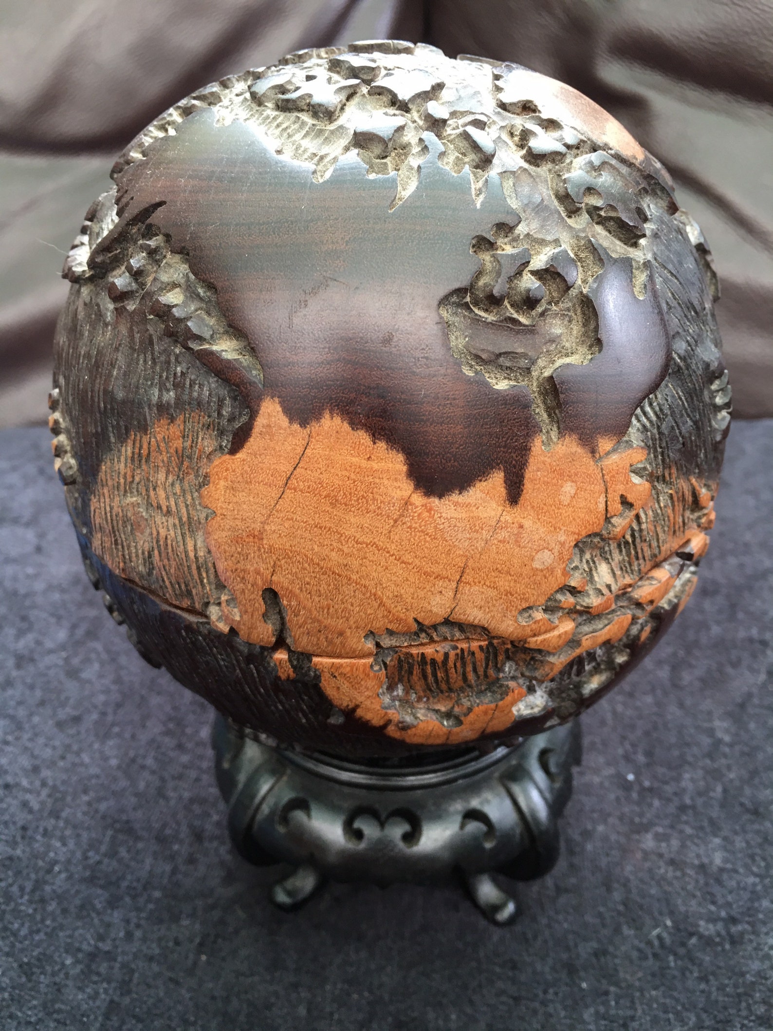 Vintage Hand Turned Burr Globe of the Earth With Ebony Stand - Etsy UK