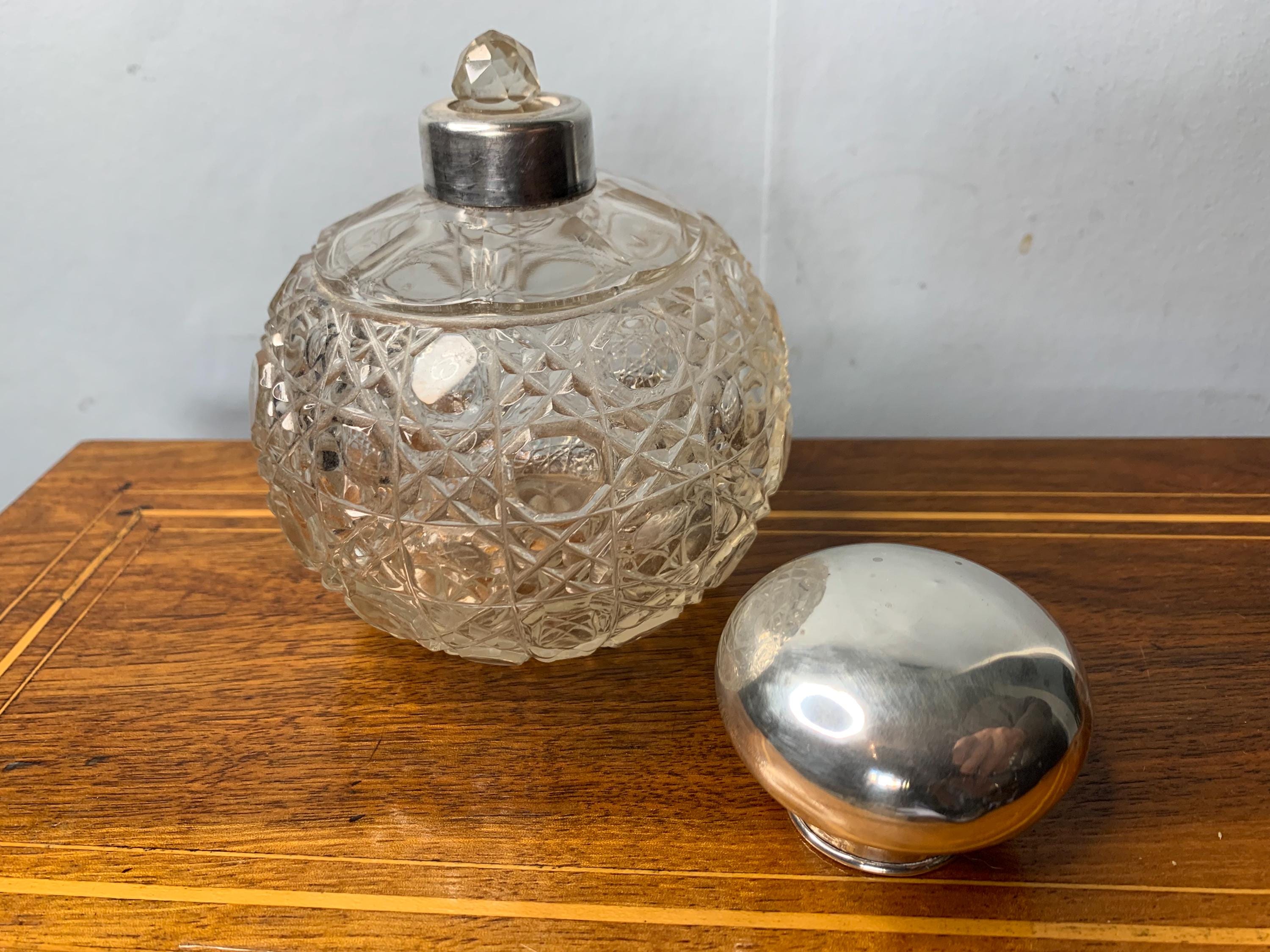 Antique Chester Large Rare J & R Griffin Hobnail Cut Glass Sterling ...