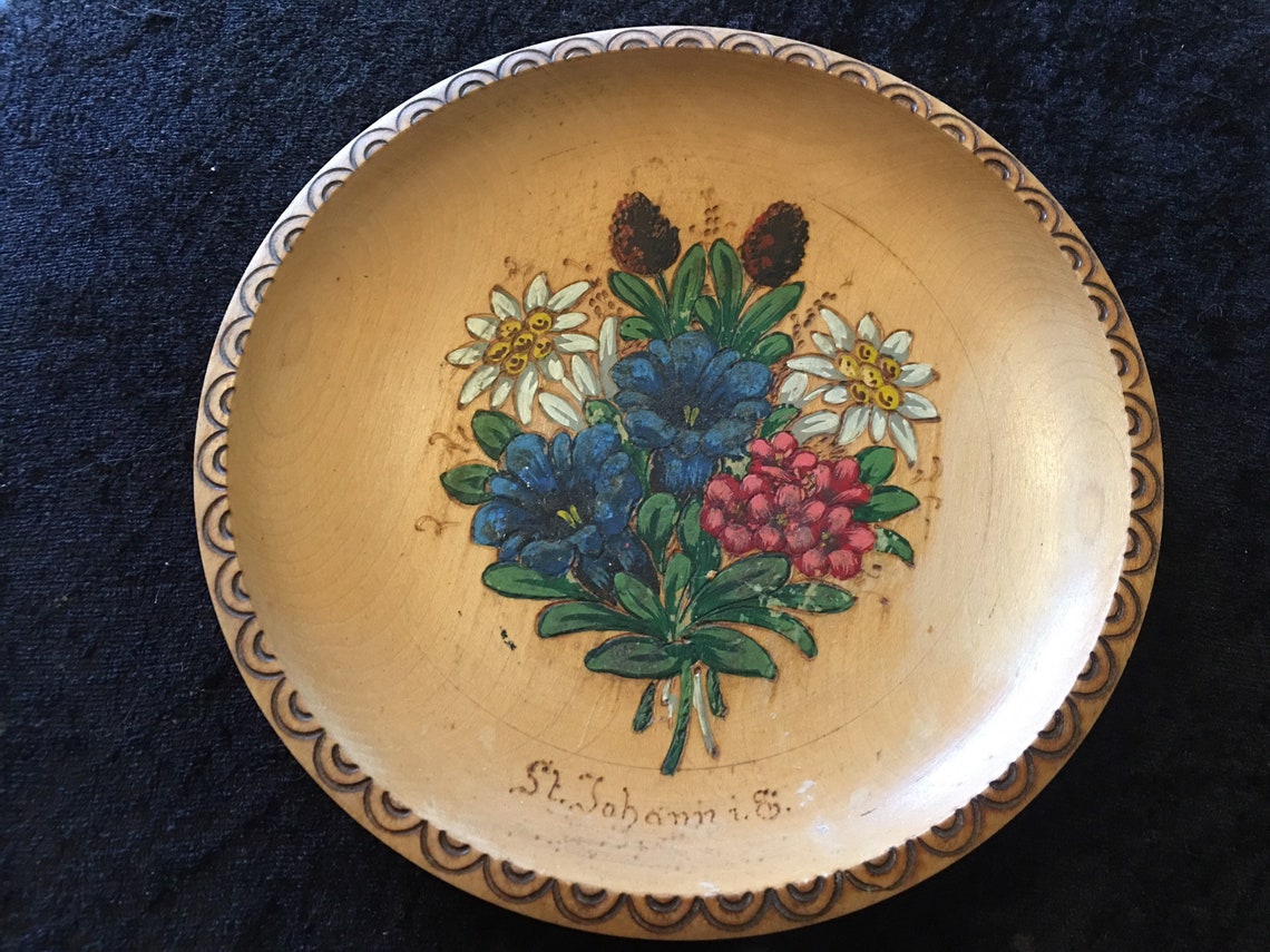 Vintage Black Forest Turned and Painted Plate Dated - Etsy