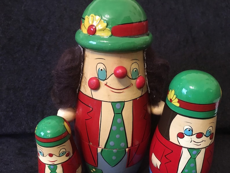 Vintage 5 Piece Clown Russian Stacking Dolls - Etsy