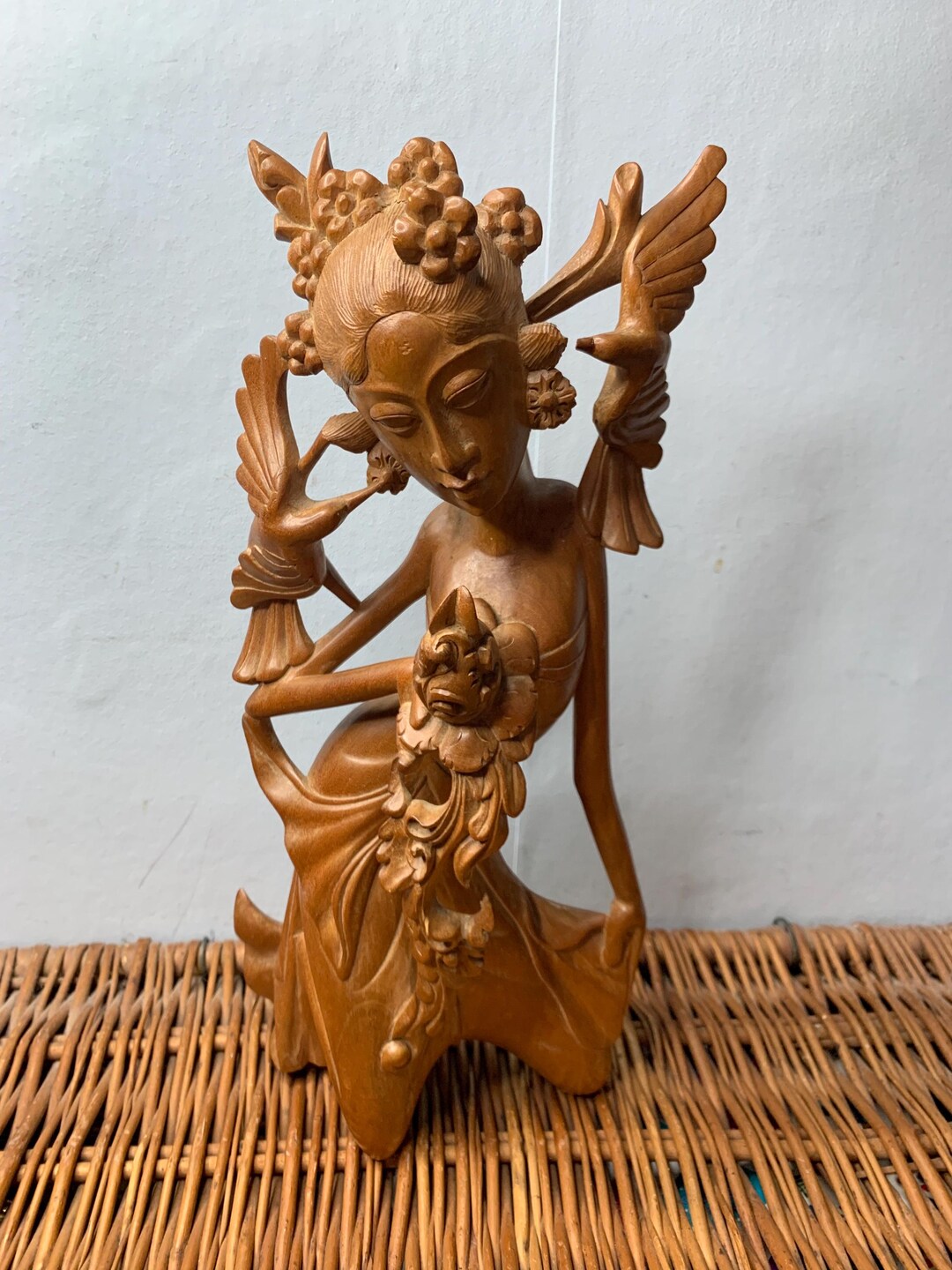 Vintage Bali Dewi Sri Hand Carved Wooden Goddess Shrine Figure With ...