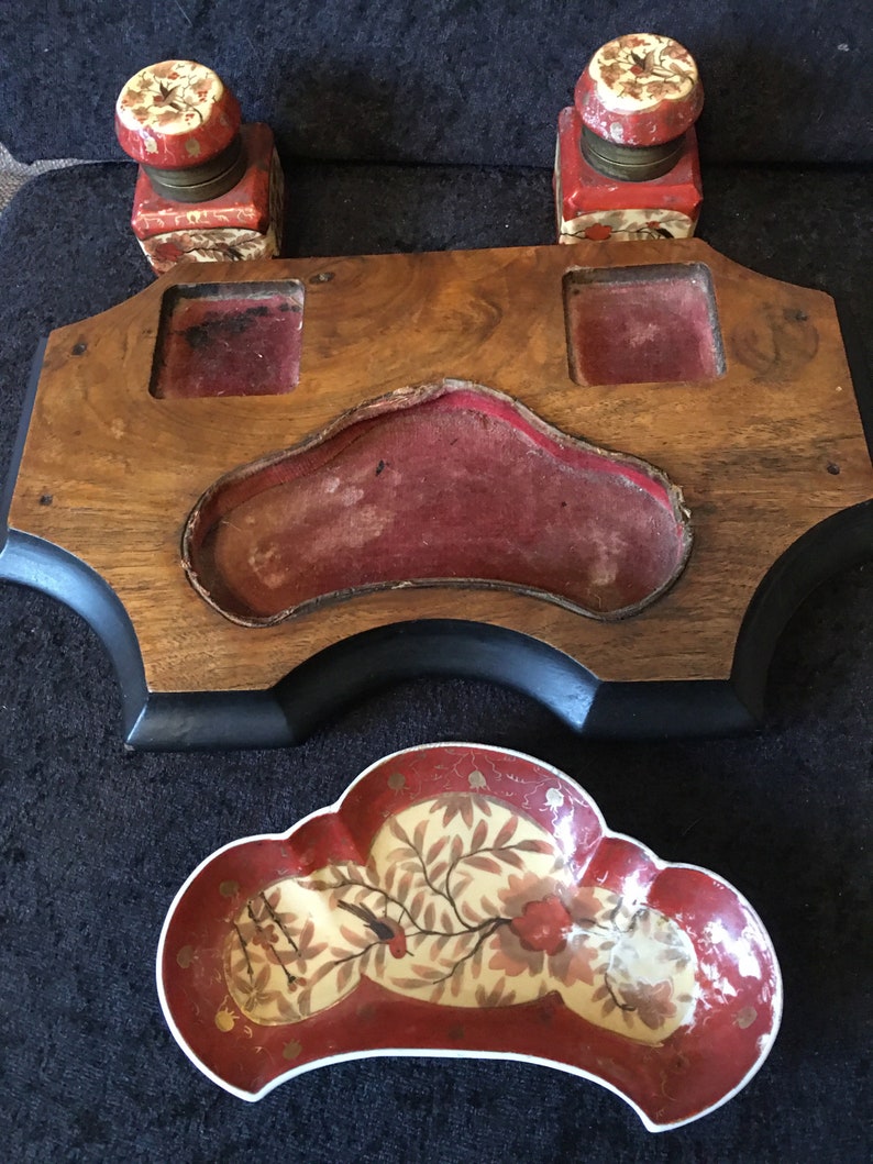 Very Rare and Early Antique Porcelain Inkwells Dish and Stand | Etsy