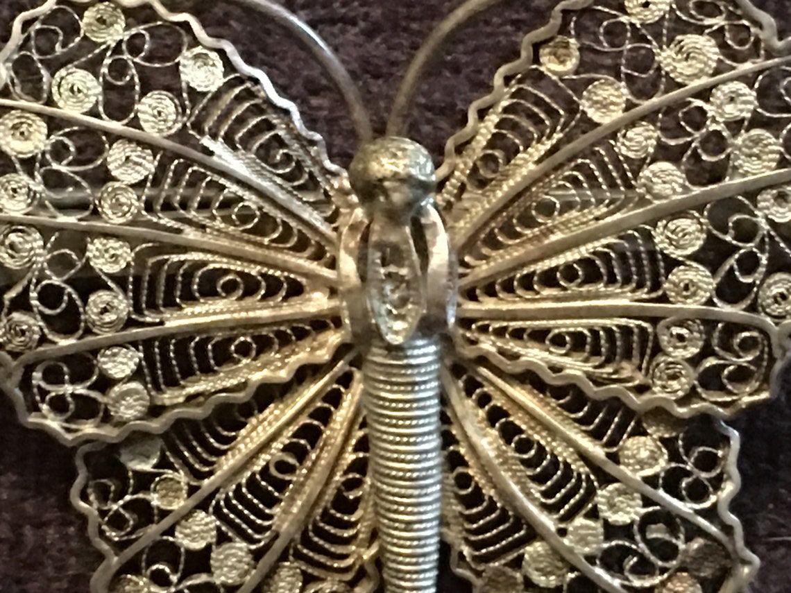 Rare Exceptional Small Silver Wire Butterfly Broach With Filagree Work ...