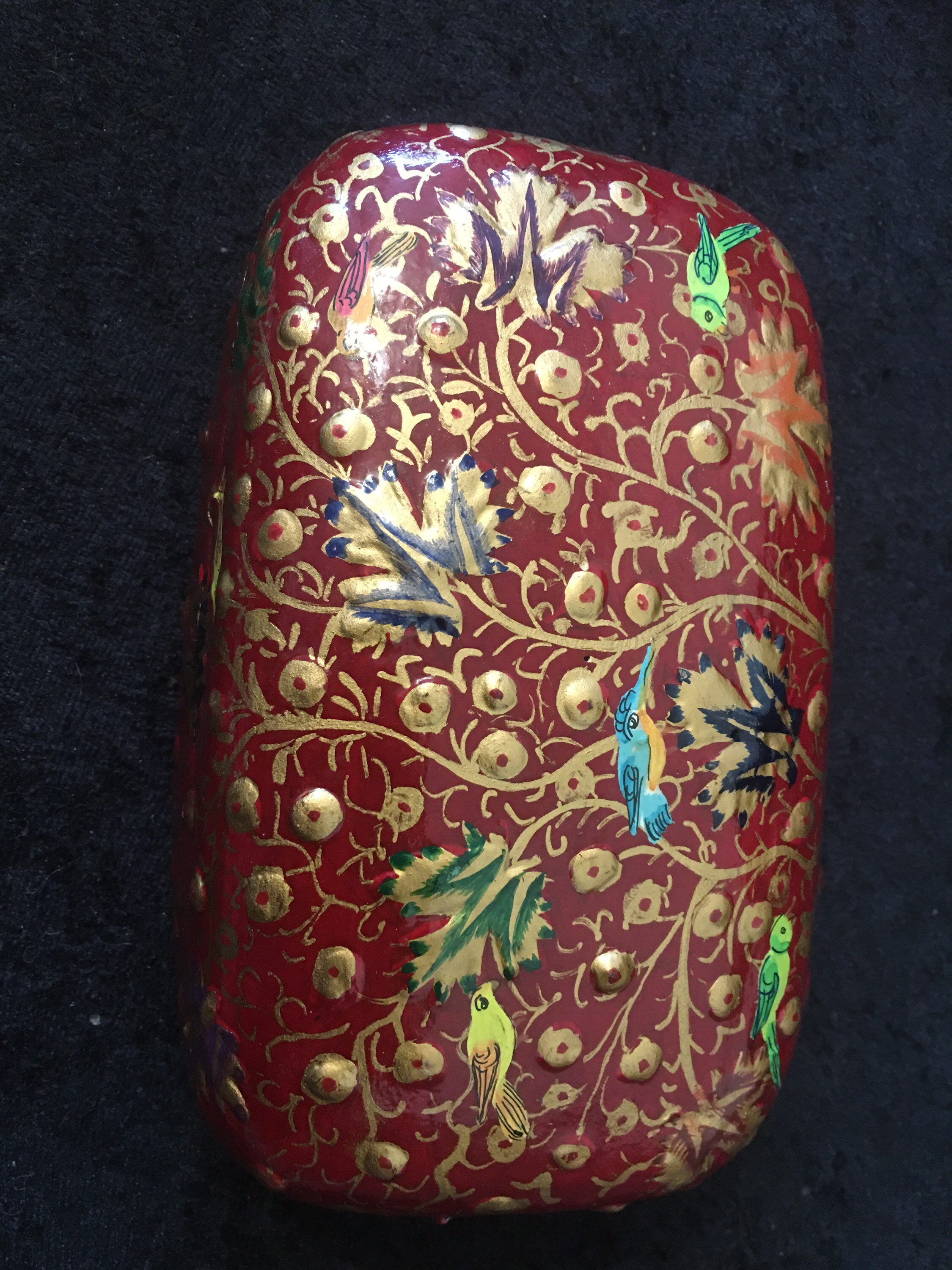 Vintage Kashmir Lacquer Jewellery Box With Hand Painted Birds and Hold ...