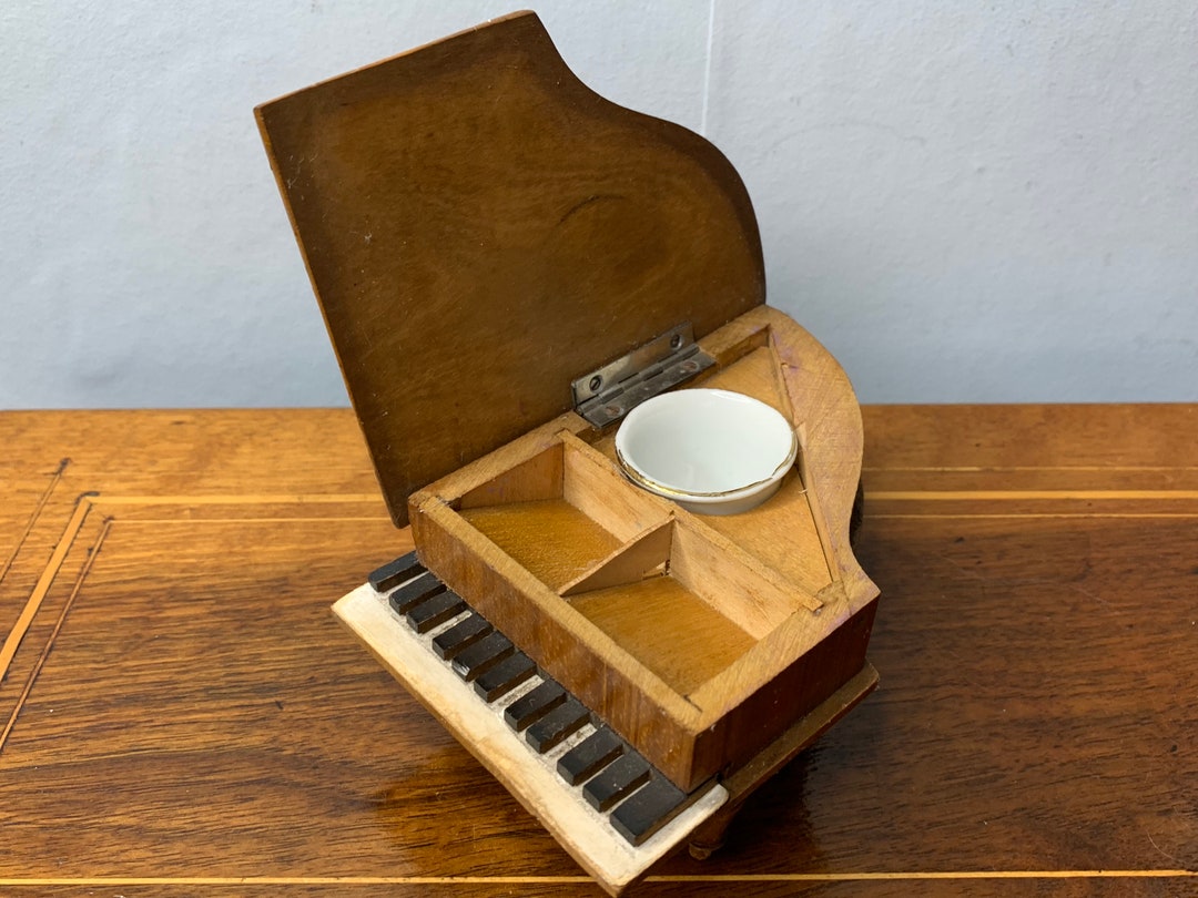 Vintage Wood Grand Piano Inkwell With Original Ceramic Inkwell - Etsy