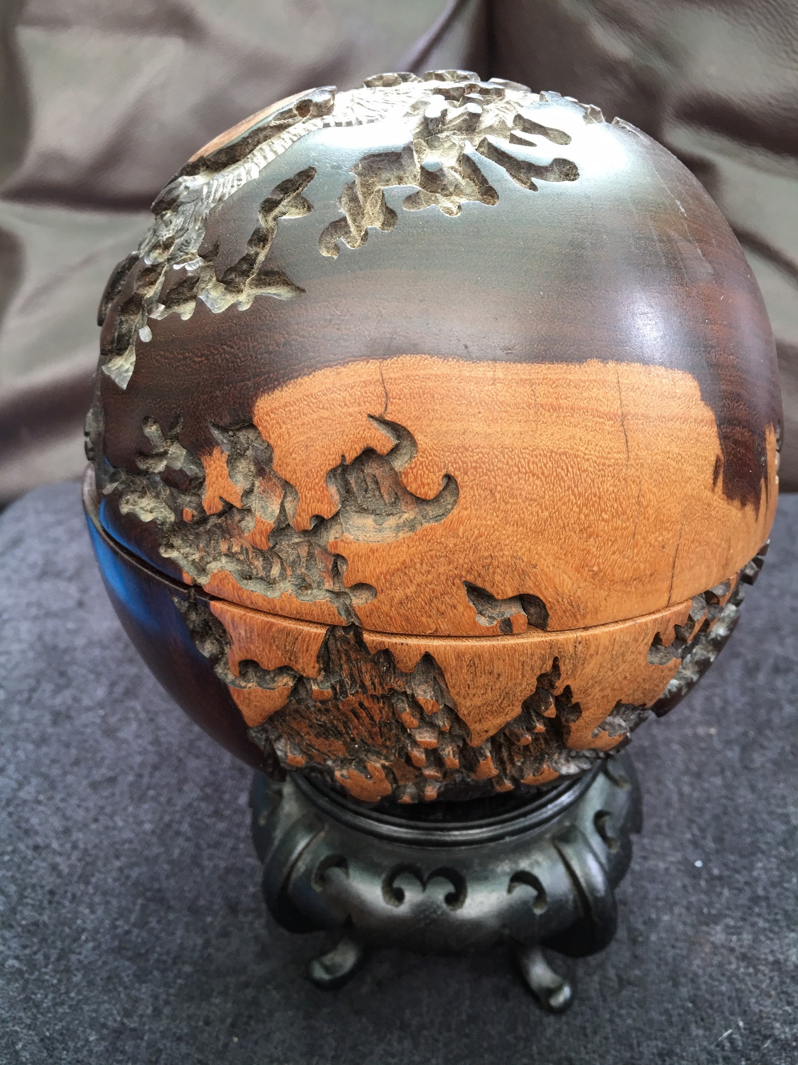 Vintage Hand Turned Burr Globe of the Earth With Ebony Stand - Etsy UK