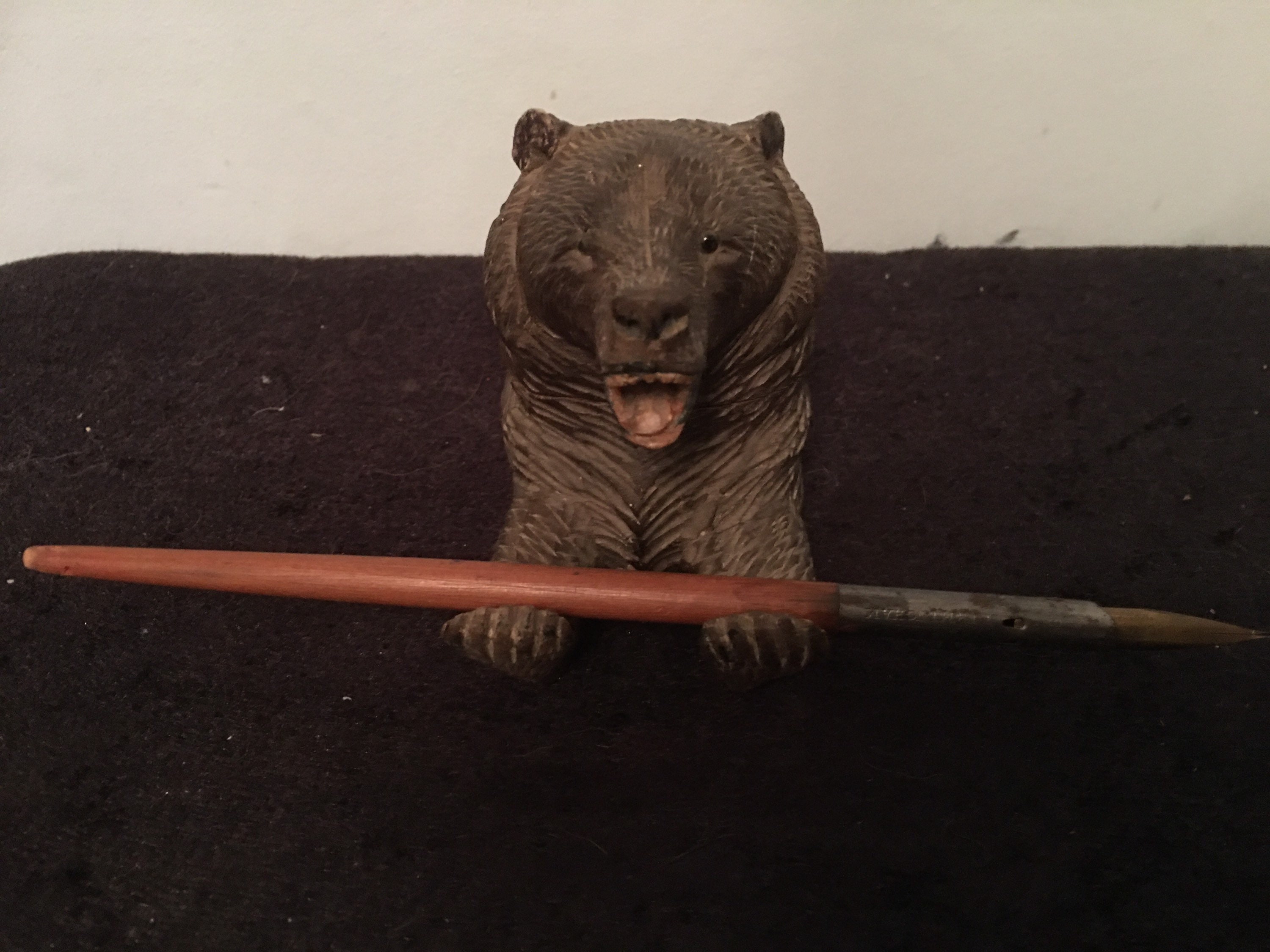 Vintage Black Forest Bear Inkwell with white pottery inkwell | Etsy