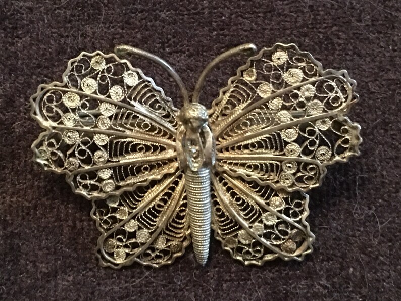 Rare Exceptional Small Silver Wire Butterfly Broach With Filagree Work ...