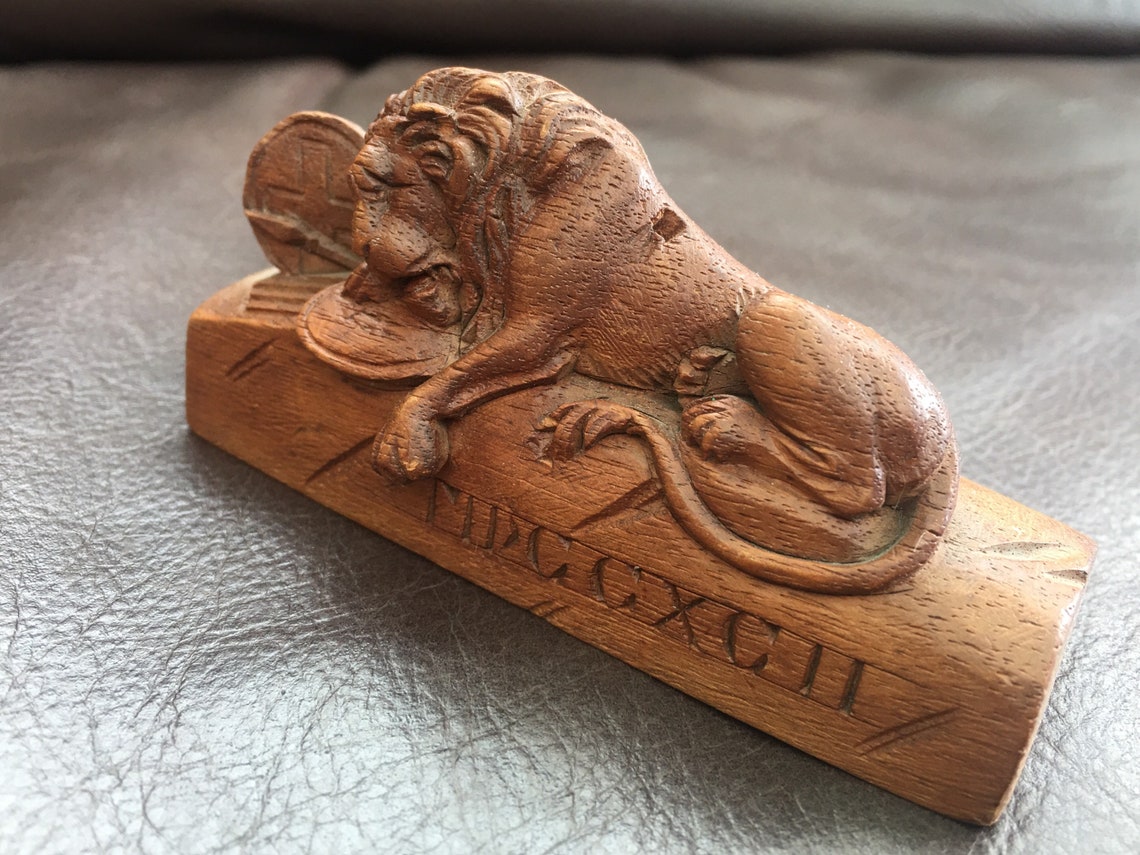 Antique Swiss Black Forest Carved Wood the Lion of Lucerne Memorial ...