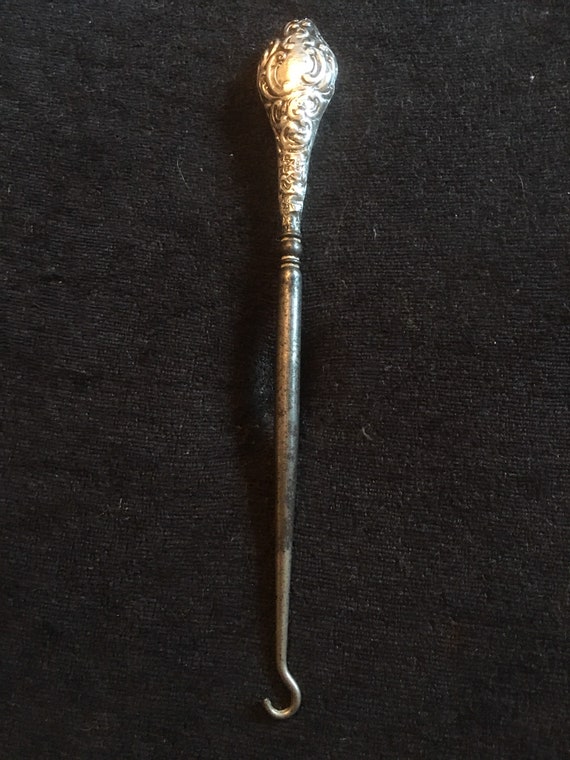 Antique Rare Chester Sterling Silver large boot hook - Gem