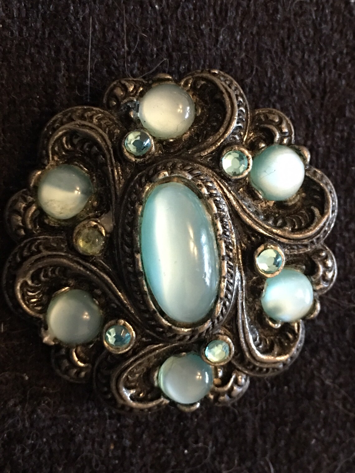 Antique Victorian Pewter Brooch With Glass Cabochon Stones - Etsy