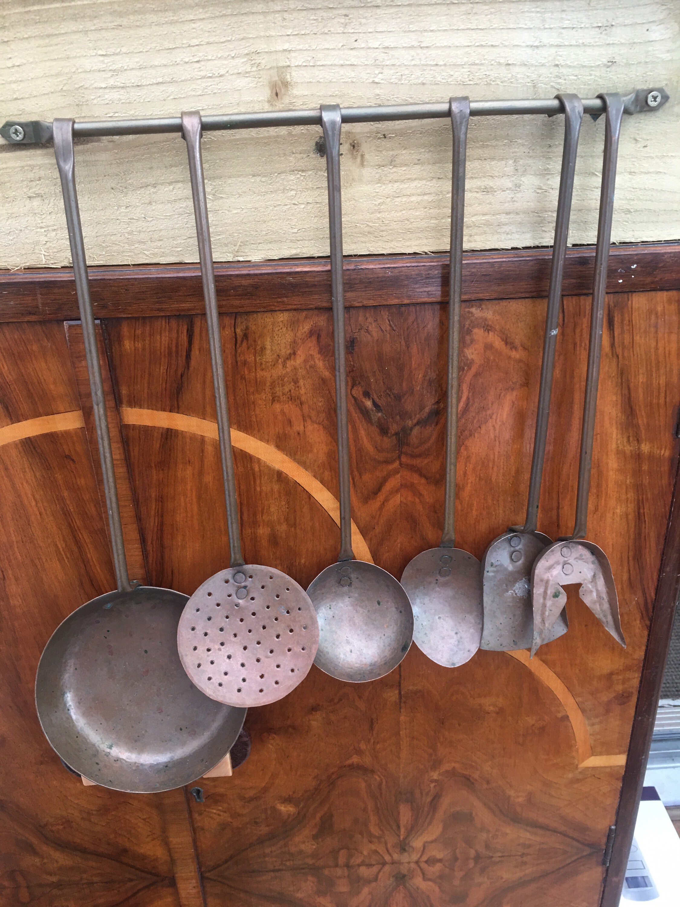 Vintage French Copper cooking utensils with hanging rack | Etsy