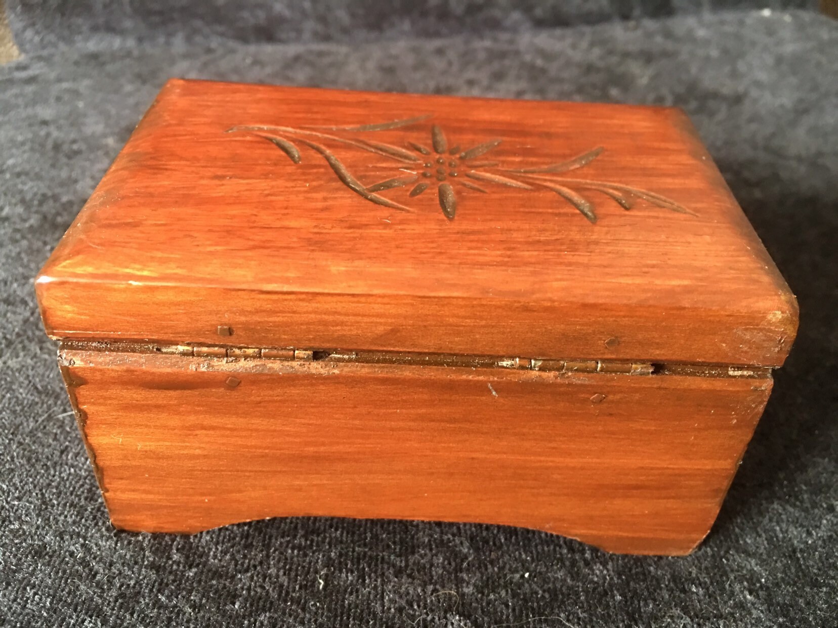 Rare Smaller Sized Vintage Black Forest Music Box With Edelweiss Carved ...