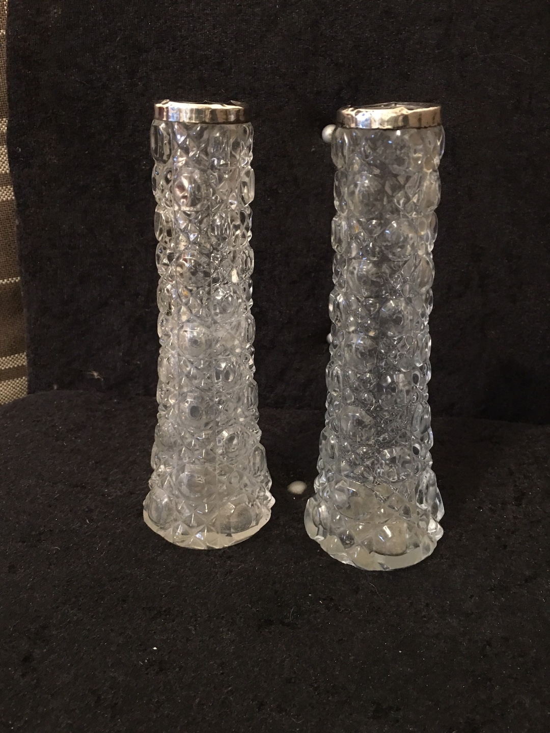 A Pair of Antique Henry James Hulbert Silver Rimmed Hobnail Bud Vases ...