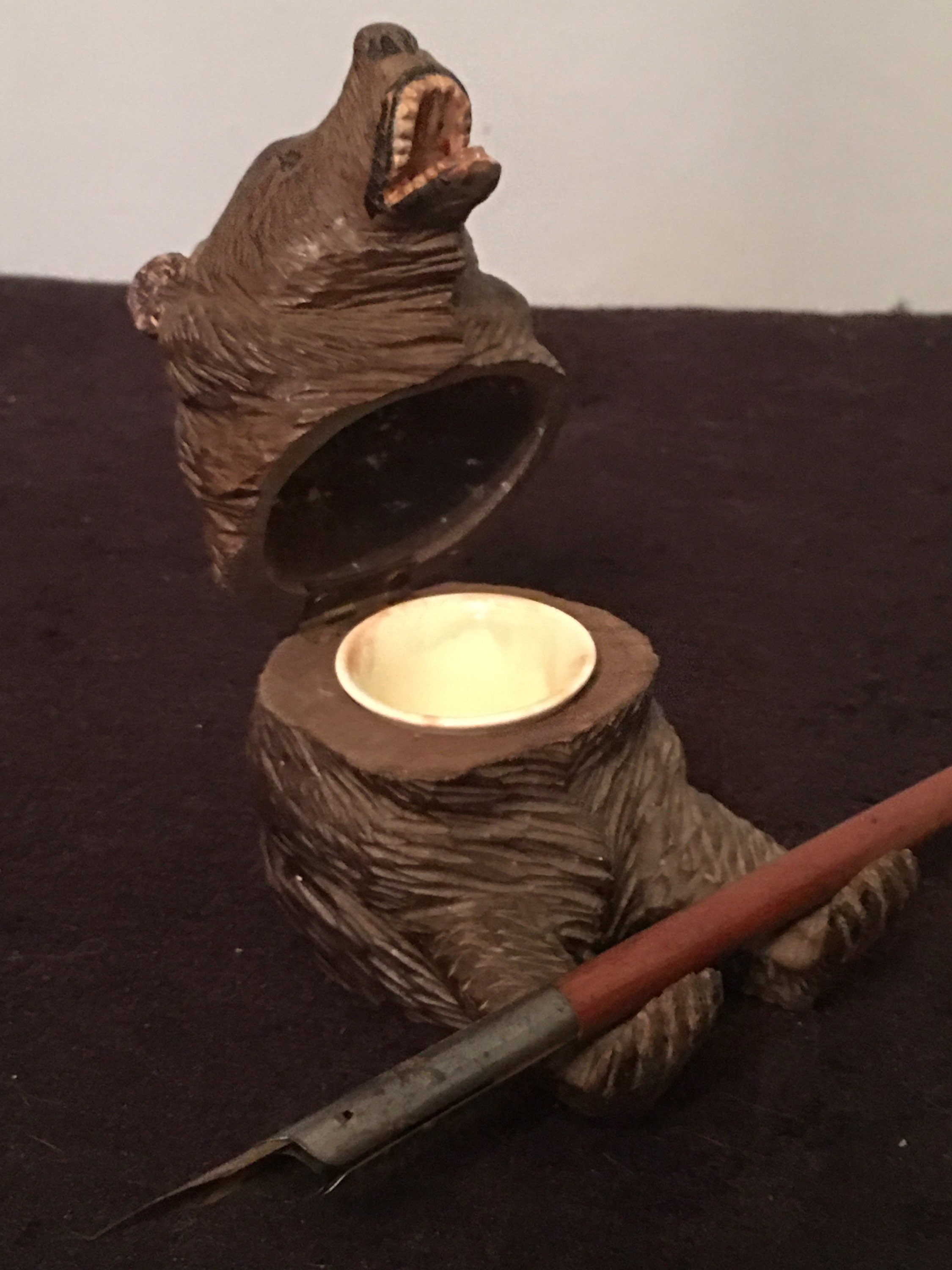 Vintage Black Forest Bear Inkwell with white pottery inkwell | Etsy