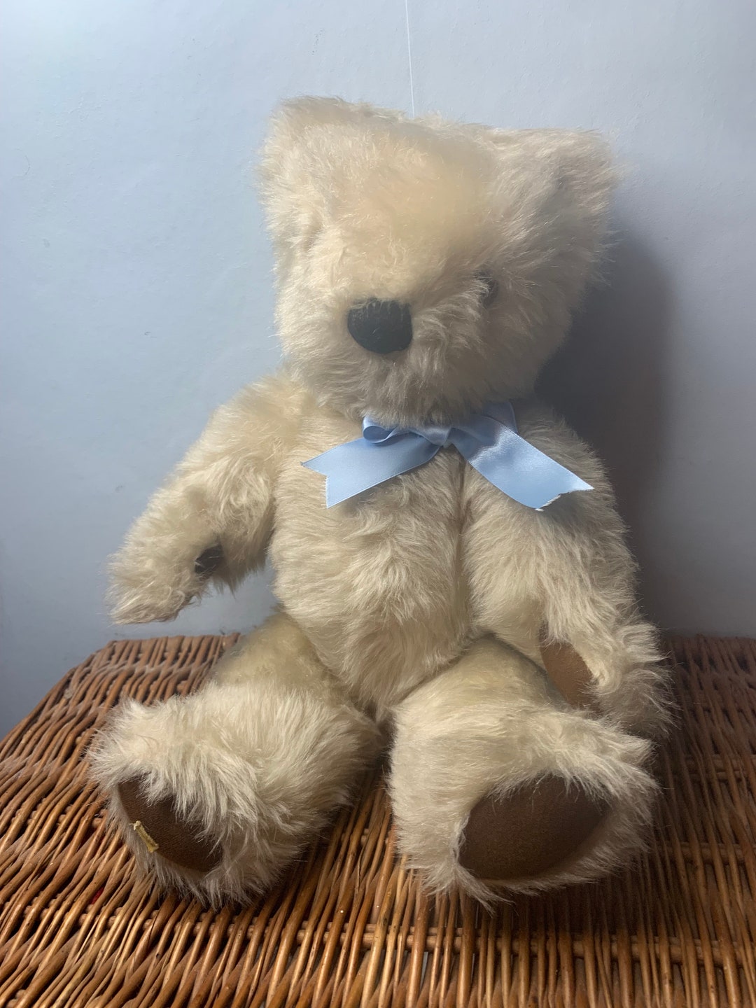 Vintage Collectable White Merrythought TEDDY BEAR With Blue Bow - Etsy