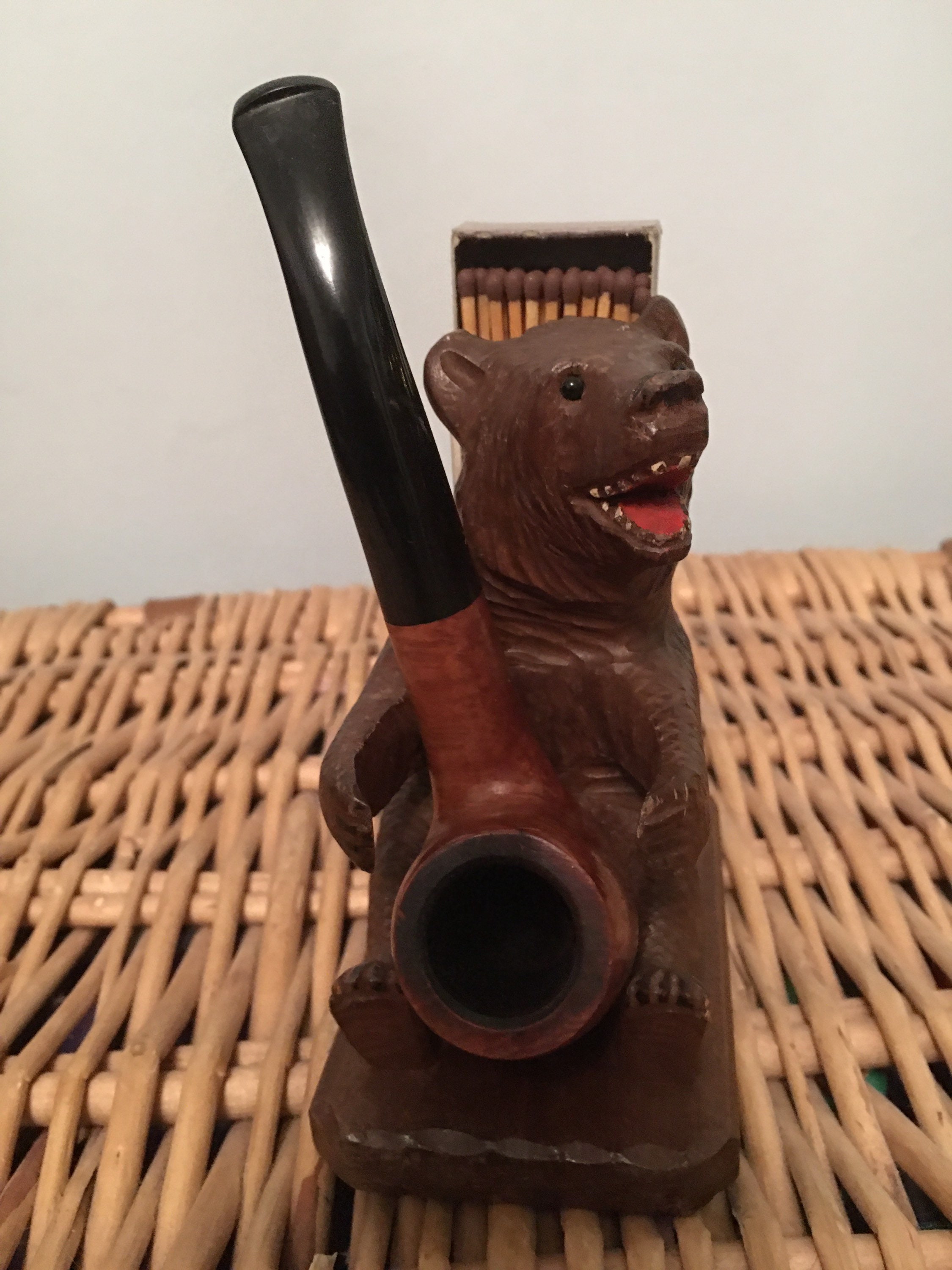 Antique Black Forest Bear Pipe and Match Box Holder - Etsy