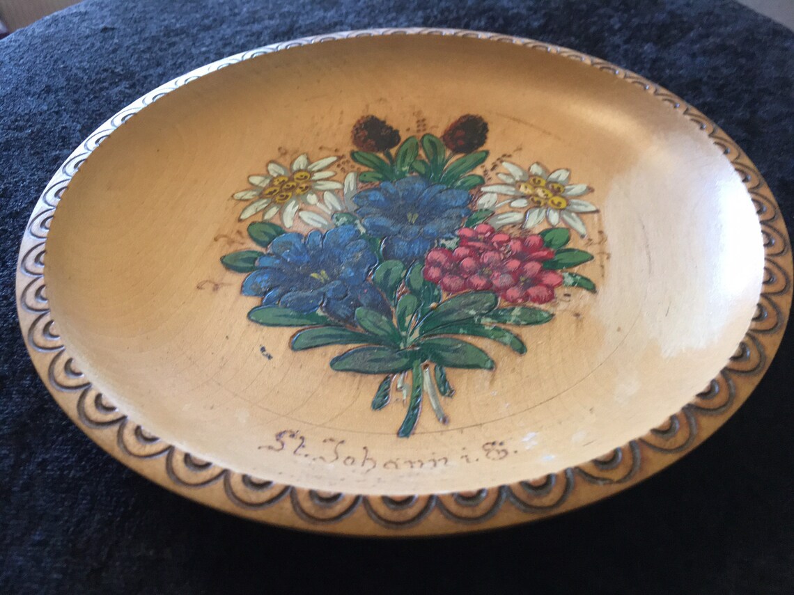 Vintage Black Forest Turned and Painted Plate Dated - Etsy