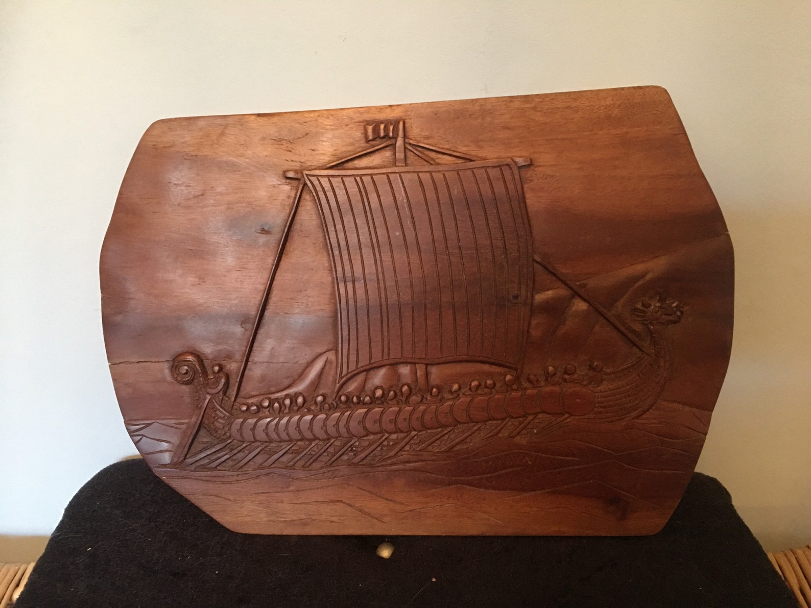 Vintage Hand Carved Wooden Wall Plaque of a Viking Ship by David Clegg ...