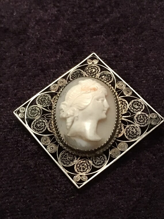 Rare vintage 925 Sterling Silver Cameo brooch with s… - Gem