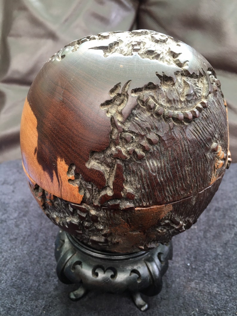 Vintage Hand Turned Burr Globe of the Earth With Ebony Stand - Etsy UK