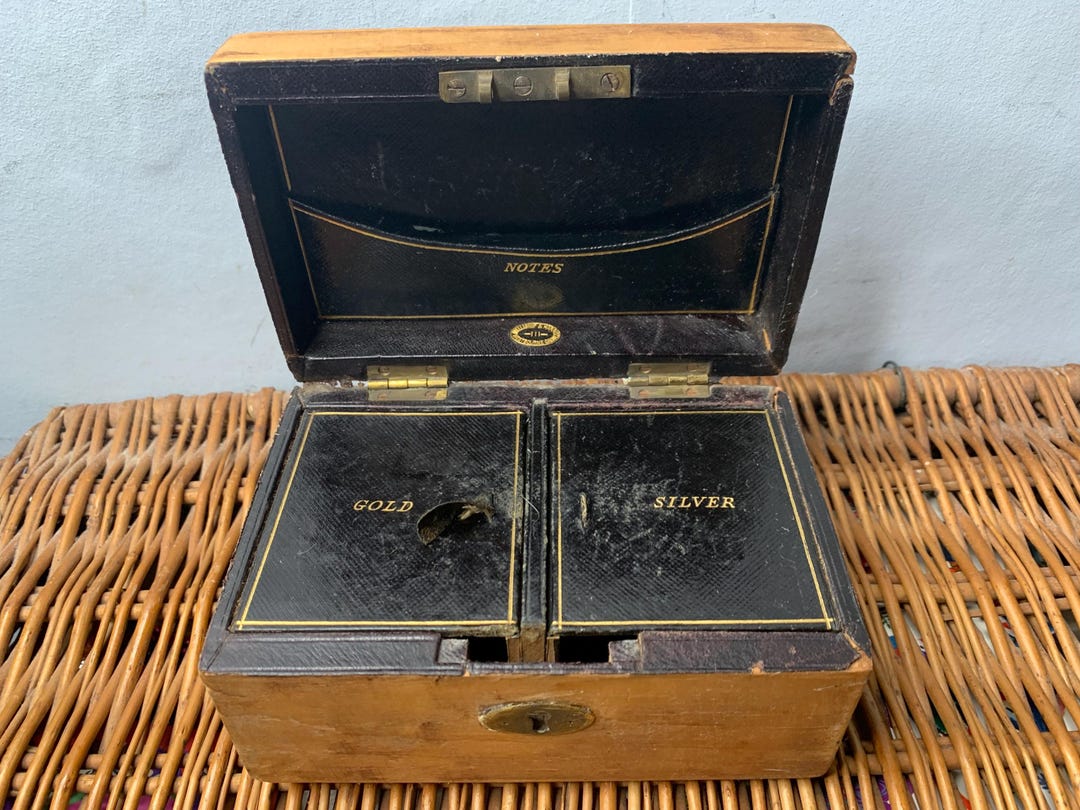 Antique Wood Black Faux Leather Victorian Money Box Velvet Lined - Etsy