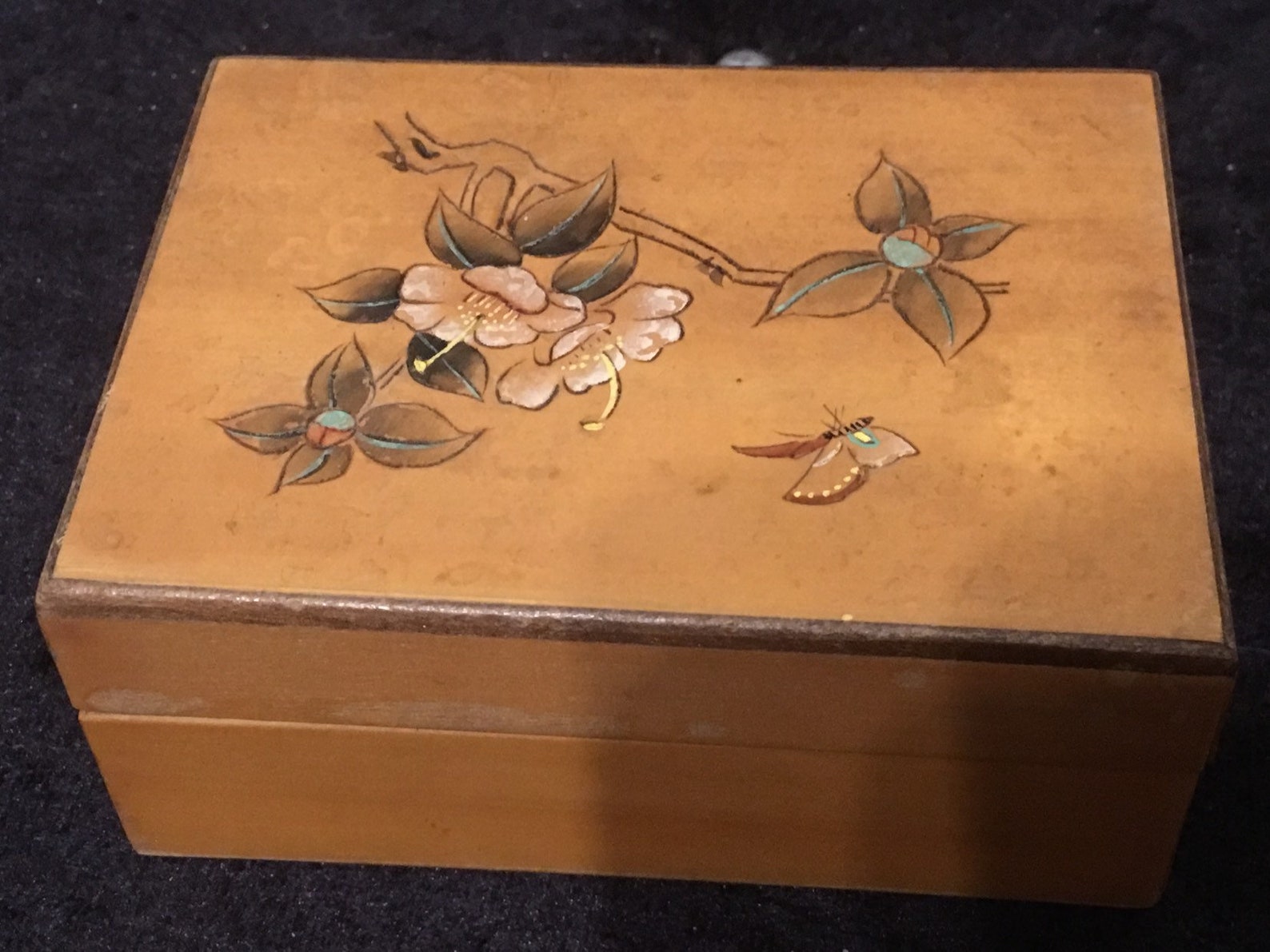 A Lovely Vintage Mauchline Ware Style Wooden Box. Blonde Wood With a ...