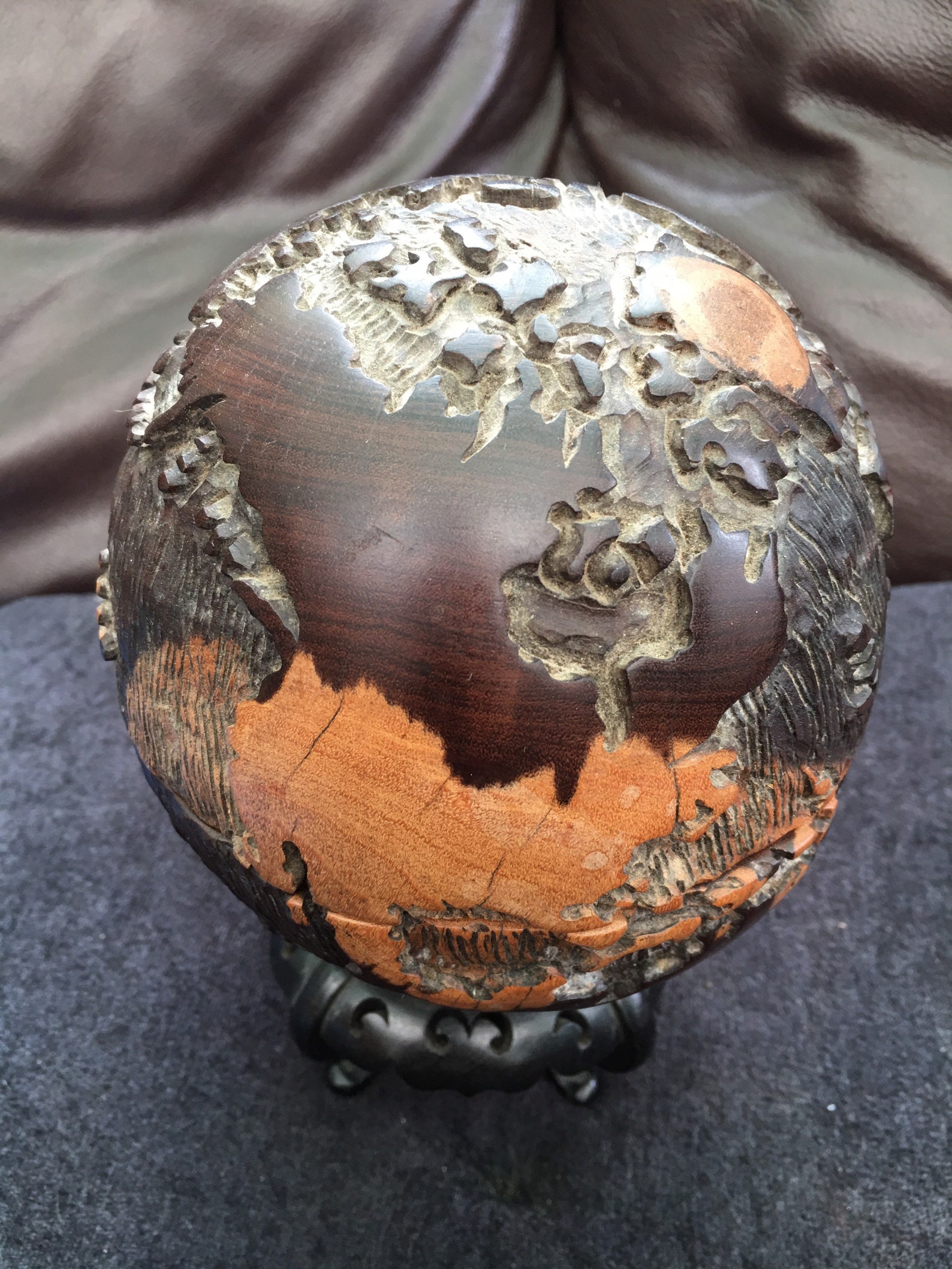 Vintage Hand Turned Burr Globe of the Earth With Ebony Stand - Etsy UK