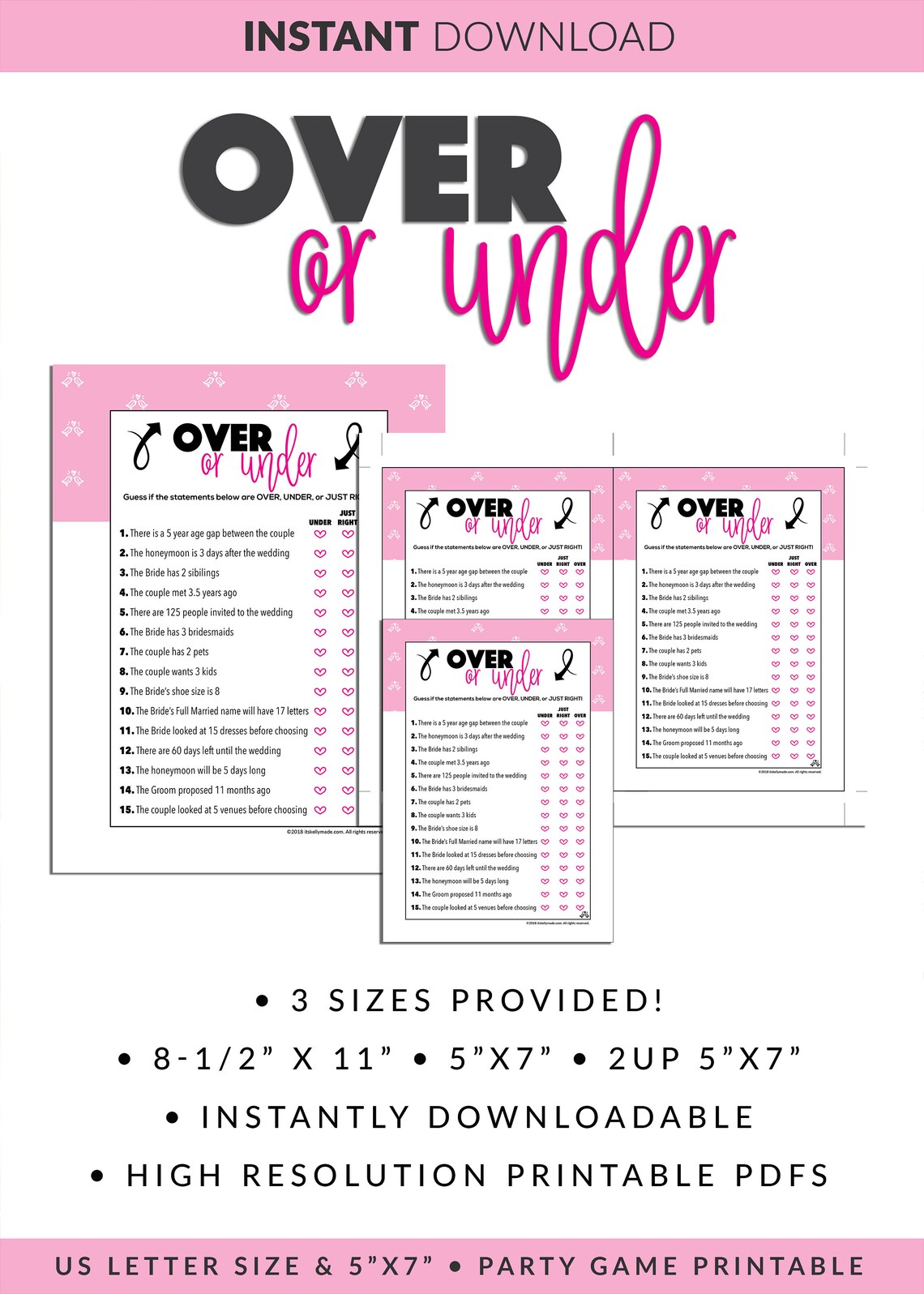 Over or Under Quiz Printable Over or Under Game Bridal - Etsy Ireland